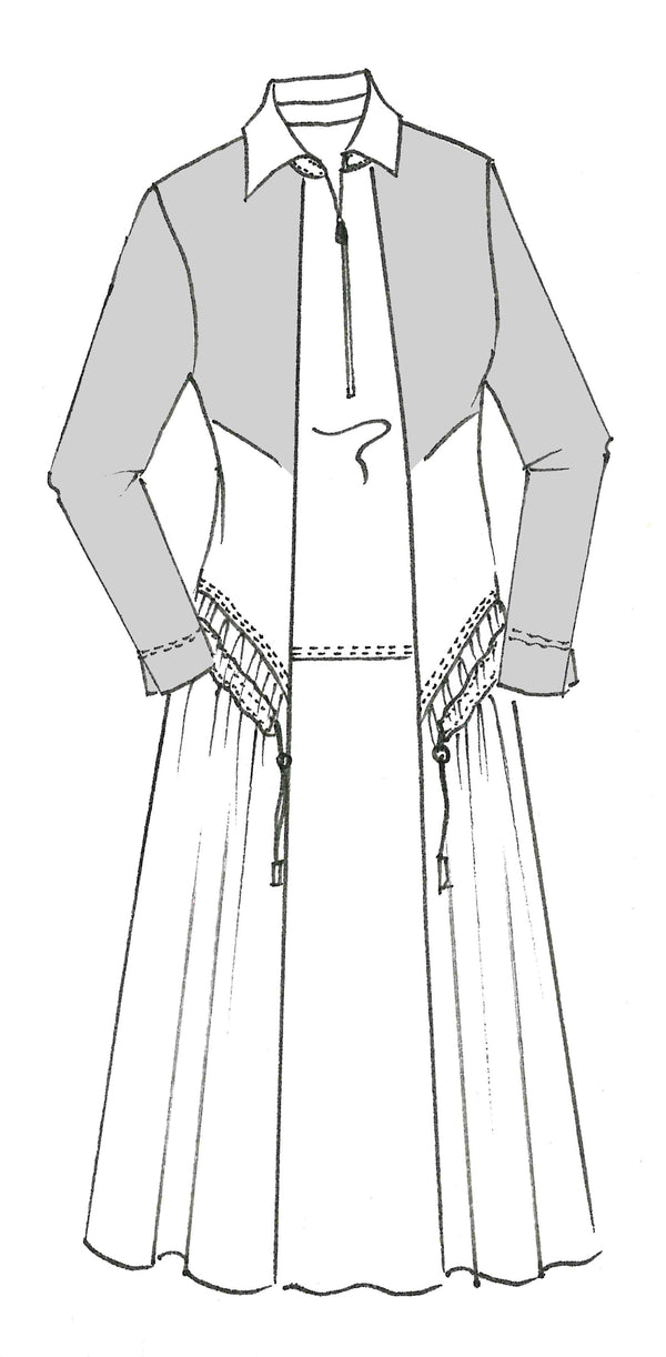 9062 Merino & Microjersey Drawcord Zip Collar Dress - Darling